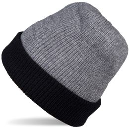 Strickm&uuml;tze styleBREAKER "Wende Feinstrick Beanie doppelt gestrickt", Damen, grau (grau, schwarz), Obermaterial: 80% Viskose CV. 20% Polyacryl PAN., Modisch, M&uuml;tzen Strickm&uuml;tze