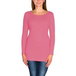 Langarmshirt ALKATO "Damenshirt Alkato Damen Langarm Longshirt Langarmshirt", Damen, Gr. L, rosa (altrosa), Obermaterial: 92% Baumwolle CO. 8% Elasthan EL., Shirts Langarmshirt