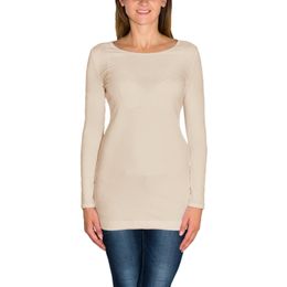 Langarmshirt ALKATO "Damenshirt Alkato Damen Langarm Longshirt Langarmshirt", Damen, Gr. L, beige (hellbeige), Obermaterial: 92% Baumwolle CO. 8% Elasthan EL., Shirts Langarmshirt