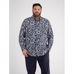 Leinenhemd Lerros "Langarmhemd mit floralem Print in gro&szlig;en Gr&ouml;&szlig;en", Herren, Gr. 4XL, extraweit, classic navy, 55% Leinen, 45% Baumwolle, Hemden