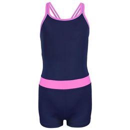 Badeanzug AQUARTI "Body M&auml;dchen Badeanzug mit Bein Racerback", Kinder, Gr. 128, N-Gr, blau (dunkelblau, rosa), Obermaterial: 80% Polyamid PA. 20% Elasthan EL., Badeanz&uuml;ge Badeanzug