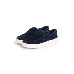 Loafer Tommy Hilfiger "MODERN LIGHT HYBRID SUEDE LOAFER", Damen, Gr. 46, dunkelblau, Veloursleder, Veloursleder, unifarben mit Farbeinsatz, Schuhe Loafer, Businessschuh, Slipper, Schl&uuml;pfschuh, mit modischem Zierriegel