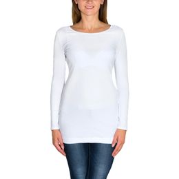 Langarmshirt ALKATO "Damenshirt Alkato Damen Langarm Longshirt Langarmshirt", Damen, Gr. L, wei&szlig;, Obermaterial: 92% Baumwolle CO. 8% Elasthan EL., Shirts Langarmshirt