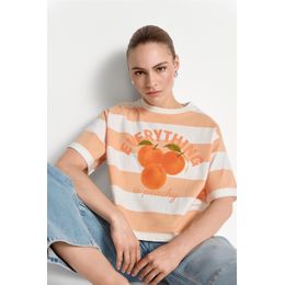 T-Shirt RICHROYAL, Damen, Gr. L, soft papaya, Single Jersey, Obermaterial: 100% Baumwolle, gestreift, regular fit taillenlang, Rundhals, eingesetzt abgesteppte Kante, Shirts T-Shirt, Regular fit mit Aprikosenprint