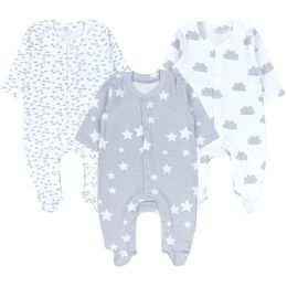 Strampler TUPTAM "Schlafstrampler Baby Jungen Schlafstrampler mit Fu&szlig; 3er Pack", Jungen, Gr. 74, N-Gr, grau (wei&szlig; grau wolken sterne punkte), Obermaterial: 100% Baumwolle CO., Overalls