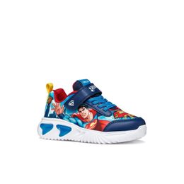 Sneaker Geox "J ASSISTER BOY", M&auml;dchen, Gr. 30, blau kombiniert, Lederimitat, Textil, Schuhe Sneaker, Halbschuh mit Blinkfunktion, Gr&ouml;&szlig;enschablone zum Download