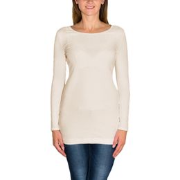 Langarmshirt ALKATO "Damenshirt Alkato Damen Langarm Longshirt Langarmshirt", Damen, Gr. M, beige (elfenbein), Obermaterial: 92% Baumwolle CO. 8% Elasthan EL., Shirts Langarmshirt