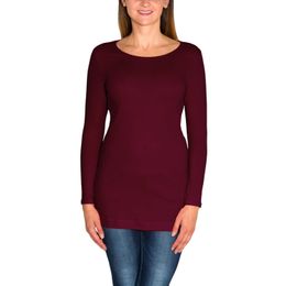 Langarmshirt ALKATO "Damenshirt Alkato Damen Langarm Longshirt Langarmshirt", Damen, Gr. XL, rot (weinrot), Obermaterial: 92% Baumwolle CO. 8% Elasthan EL., Shirts Langarmshirt