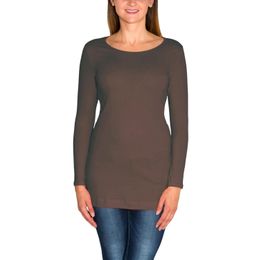 Langarmshirt ALKATO "Damenshirt Alkato Damen Langarm Longshirt Langarmshirt", Damen, Gr. L, braun (schokoladenbraun), Obermaterial: 92% Baumwolle CO. 8% Elasthan EL., Shirts Langarmshirt