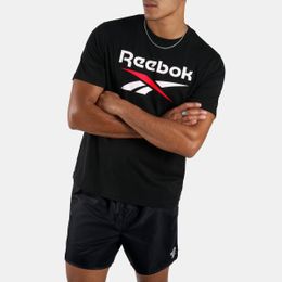 T-Shirt Reebok "BRUNO BIG LOGO CREW NECK SS TEE", Herren, Gr. M, schwarz, Jersey, Obermaterial: 100% Baumwolle, bedruckt, unifarben, Basic h&uuml;ftlang, Rundhals, Shirts T-Shirt, Basic Passform, Kurzarm, sportliches Design, f&uuml;r Laufen und Fitness