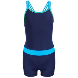Badeanzug AQUARTI "Body M&auml;dchen Badeanzug mit Bein Racerback", Kinder, Gr. 134, N-Gr, blau (dunkelblau, t&uuml;rkis), Obermaterial: 80% Polyamid PA. 20% Elasthan EL., Badeanz&uuml;ge Badeanzug