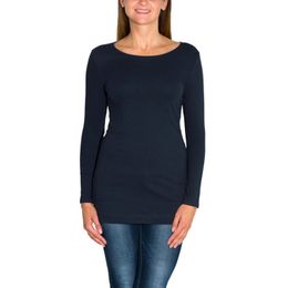 Langarmshirt ALKATO "Damenshirt Alkato Damen Langarm Longshirt Langarmshirt", Damen, Gr. L, blau (dunkelblau), Obermaterial: 92% Baumwolle CO. 8% Elasthan EL., Shirts Langarmshirt