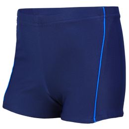 Badehose AQUARTI "Badehose Jungen Badehose Gestreift mit Motiven", Kinder, Gr. 128, N-Gr, blau (022 dunkelblau, blau), Obermaterial: 80% Polyester PES. 20% Elasthan EL., Badehosen Badehose