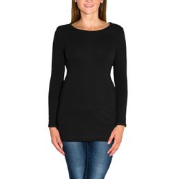 Langarmshirt ALKATO "Damenshirt Alkato Damen Langarm Longshirt Langarmshirt", Damen, Gr. L, schwarz, Obermaterial: 92% Baumwolle CO. 8% Elasthan EL., Shirts Langarmshirt