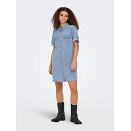 Jeanskleid Only "ONLLISA &ndash; Denimkleid mit Knopfleiste und Brusttaschen", Damen, Gr. L, N-Gr, light blau denim, Denim/Jeans, Obermaterial: 90% Baumwolle, 10% Viskose, unifarben, kurz, mit Umschlag, Kleider, Baumwollmischung