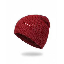 Strickm&uuml;tze styleBREAKER "Strick Beanie M&uuml;tze mit Loch Muster", Damen, rot (bordeaux, rot), Obermaterial: 100% Viskose CV., Modisch, M&uuml;tzen Strickm&uuml;tze