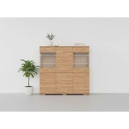 Highboard OTTO HOME "VETRO Teilmassiv, Fronten Massivholz, Wohnzimmer, Stauraum,Griffmulde", wei&szlig;, neutral, B:150cm H:145,5cm T:40cm, Sideboards, Highboard, B/T/H:150/40/1445,5cm, 15geschlossene F&auml;cher,verstellbare Einlegeboden