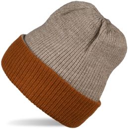 Strickm&uuml;tze styleBREAKER "Wende Feinstrick Beanie doppelt gestrickt", Damen, grau (taupe, cognac), Obermaterial: 80% Viskose CV. 20% Polyacryl PAN., Modisch, M&uuml;tzen Strickm&uuml;tze