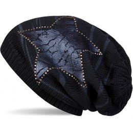 Strickm&uuml;tze styleBREAKER "Feinstrick Beanie mit Stern und Strass", Damen, blau (midnight, blau, dunkelblau), Obermaterial: 100% Viskose CV., Modisch, M&uuml;tzen Strickm&uuml;tze