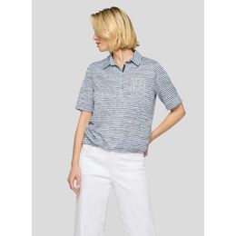 Poloshirt Rabe, Damen, Gr. 48, pazifik, Web, Obermaterial: 54% Viskose, 46% Polyester, geringelt, normal h&uuml;ftbedeckend, Rundhals, Shirts, im Ringel-Look