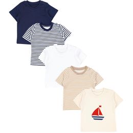 T-Shirt TUPTAM "Shirt Baby Kurzarm T-Shirt 5er Set", M&auml;dchen, Gr. 74, blau (navy streifen beige streifen wei&szlig; cremebeige anker), Obermaterial: 100% Baumwolle CO., Shirts T-Shirt