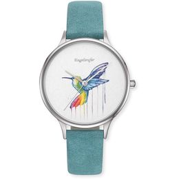 Quarzuhr Engelsrufer "Paradise Colibri", mint, t&uuml;rkis, Armbanduhren, Damen, Quarzuhr, Armbanduhr, Damenuhr, Lederarmband, analog
