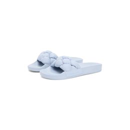 Pantolette Tommy Jeans "TJW BRAIDED SLIDES", Damen, Gr. 38, blau (hellblau), Textil, unifarben, Basic, Schuhe Pantolette, Sandale, Pantolette, Flat mit geflochtener Bandage