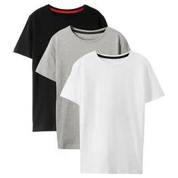 T-Shirt bonprix "T-Shirt mit Baumwolle (3er Pack)", Jungen, Gr. 176/182, schwarz (schwarz, hellgrau meliert, wei&szlig;), Obermaterial: 100% Baumwolle, regular fit, Shirts T-Shirt, regular fit Passform, Kurzarm-Design, aus Baumwolle