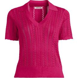 LANDS' END Ajour-Polopullover aus Baumwolle, Damen,  Pink, Baumwolle, by Lands' End