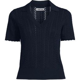 LANDS' END Ajour-Polopullover aus Baumwolle, Damen,  Blau, Baumwolle, by Lands' End