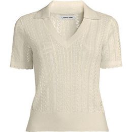 LANDS' END Ajour-Polopullover aus Baumwolle, Damen,  Wei&szlig;, Baumwolle, by Lands' End