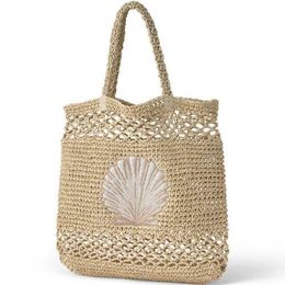 LANDS' END Bestickte offene Strohtasche, Damen,  Beige, Paper, by Lands' End