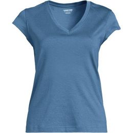 LANDS' END Supima-Shirt mit V-Ausschnitt und Kapp&auml;rmeln, Damen,  Blau, by Lands' End