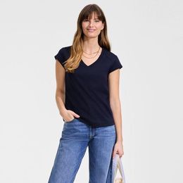 LANDS' END Supima-Shirt mit V-Ausschnitt und Kapp&auml;rmeln, Damen,  Blau, by Lands' End