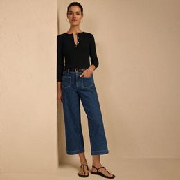 LANDS' END Soft Denim 7/8-Hose mit weitem Bein, Damen,  Blau, Baumwolle/Elasthan, by Lands' End