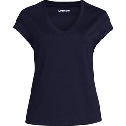 LANDS' END Supima-Shirt mit V-Ausschnitt und Kapp&auml;rmeln, Damen,  Blau, Baumwolle, by Lands' End