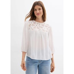 bonprix Bluse aus flie&szlig;endem Viskose-Mix, wei&szlig;, Gr.52, Mit Kn&ouml;pfen am Ausschnitt