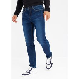 bonprix Regular-Fit-Jeans Tapered, blau, Gr.52, Coole Tapered Fit Stretch-Jeans mit kontrastierenden N&auml;hten, klassischem 5-Pocket-Style und moderner Denim-Waschung, 95% Baumwolle