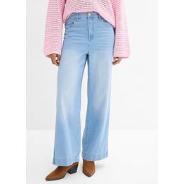 bonprix Wide-Leg-Jeans High Waist Baumwolle, blau, Gr.48, Wide-Leg-Jeans High Waist, mit verstellbarer Bundl&ouml;sung, aus 100% Baumwolle