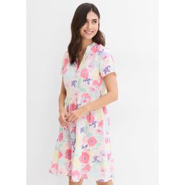 bonprix Kleid aus Musselin, wei&szlig;, Gr.50, Ausgestelltes Kleid mit tiefem V-Ausschnitt, aus Musselin