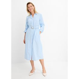 bonprix Hemdblusenkleid aus reiner Baumwolle, blau, Gr.38, stillvolles Hemdblusenkleid mit Streifen, 100% Baumwolle (organic)