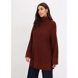 bonprix Oversize-Rollkragenpullover aus Baumwoll-Mix, braun, Gr.56/58 (3XL), Oversize Rollkragenpullover mit Seitenschlitzen, 50% Baumwolle