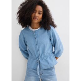 bonprix Jeansbluse mit Puff&auml;rmeln Baumwolle, blau, Gr.44, Jeansbluse mit Puff&auml;rmeln, Baumwolle, aus 100% Baumwolle