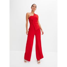 bonprix Overall aus strukturiertem Crepe, rot, Gr.48/50 (XL), Modern und sexy: One-Shoulder-Jumpsuit mit asymmetrischem Sch&ouml;&szlig;chen-Detail