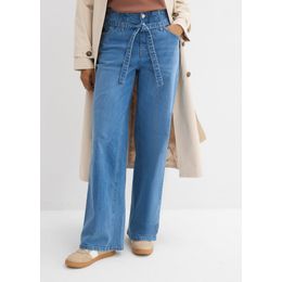 bonprix Wide-Leg-Jeans High Waist Bio-Baumwolle, blau, Gr.52, Wide-Leg-Jeans, High Waist, Bio-Baumwolle, 98% Baumwolle (organic)