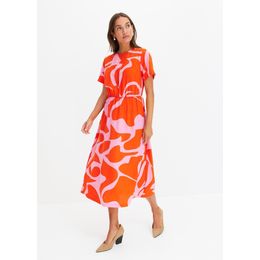 bonprix Midikleid, orange, Gr.44, modisches Midikleid mit graphischem Print und ausgestelltem Rock