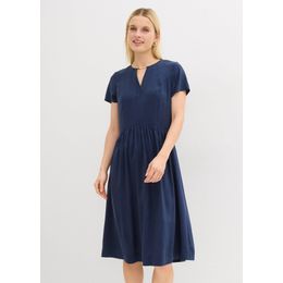 bonprix Kleid aus feinem Viskose-Mix, blau, Gr.42, elegantes Viskose-Mix Kleid mit dekorativem Metalldetail