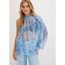 bonprix One-Shoulder Chiffonbluse mit leichter Transparenz, blau, Gr.36, Stylische Bluse mit toller Passform