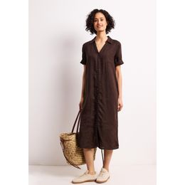 Sommerkleid Street One, Damen, Gr. 36, EURO-Gr&ouml;&szlig;en, espresso braun, Stoff, 100% Leinen, unifarben, comfort fit Midi, V-Ausschnitt, normaler Saum, Kleider Sommerkleid, aus Leinen