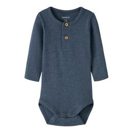 Langarmbody name it "NBMKAB LS BODY NOOS", Jungen, Gr. 62, N-Gr, vintage indigo, Feinripp, Obermaterial: 57% Baumwolle, 38% Modal, 5% Elasthan, unifarben, regular fit, Rundhals, Bodys